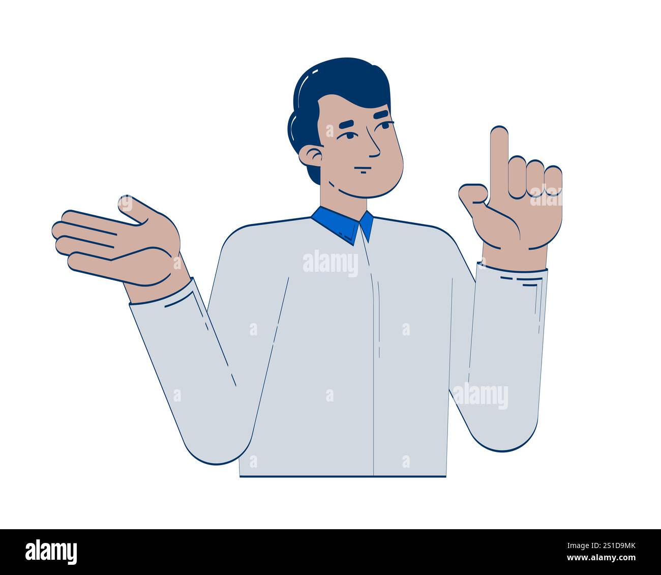 Business casual indian man explaining with raised finger 2D doodle ...