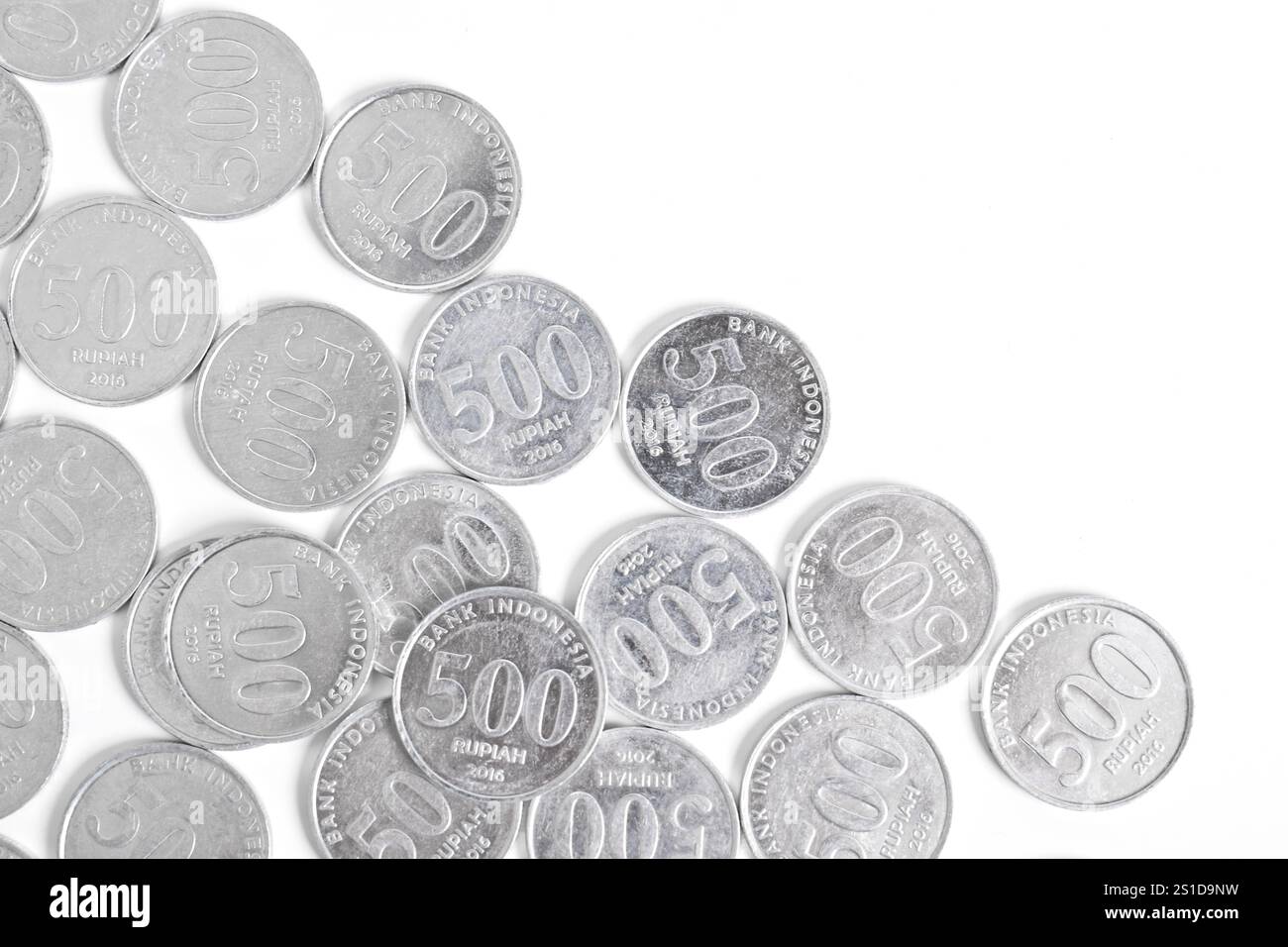 Stack of 500 rupiah coins on white background. National currency ...
