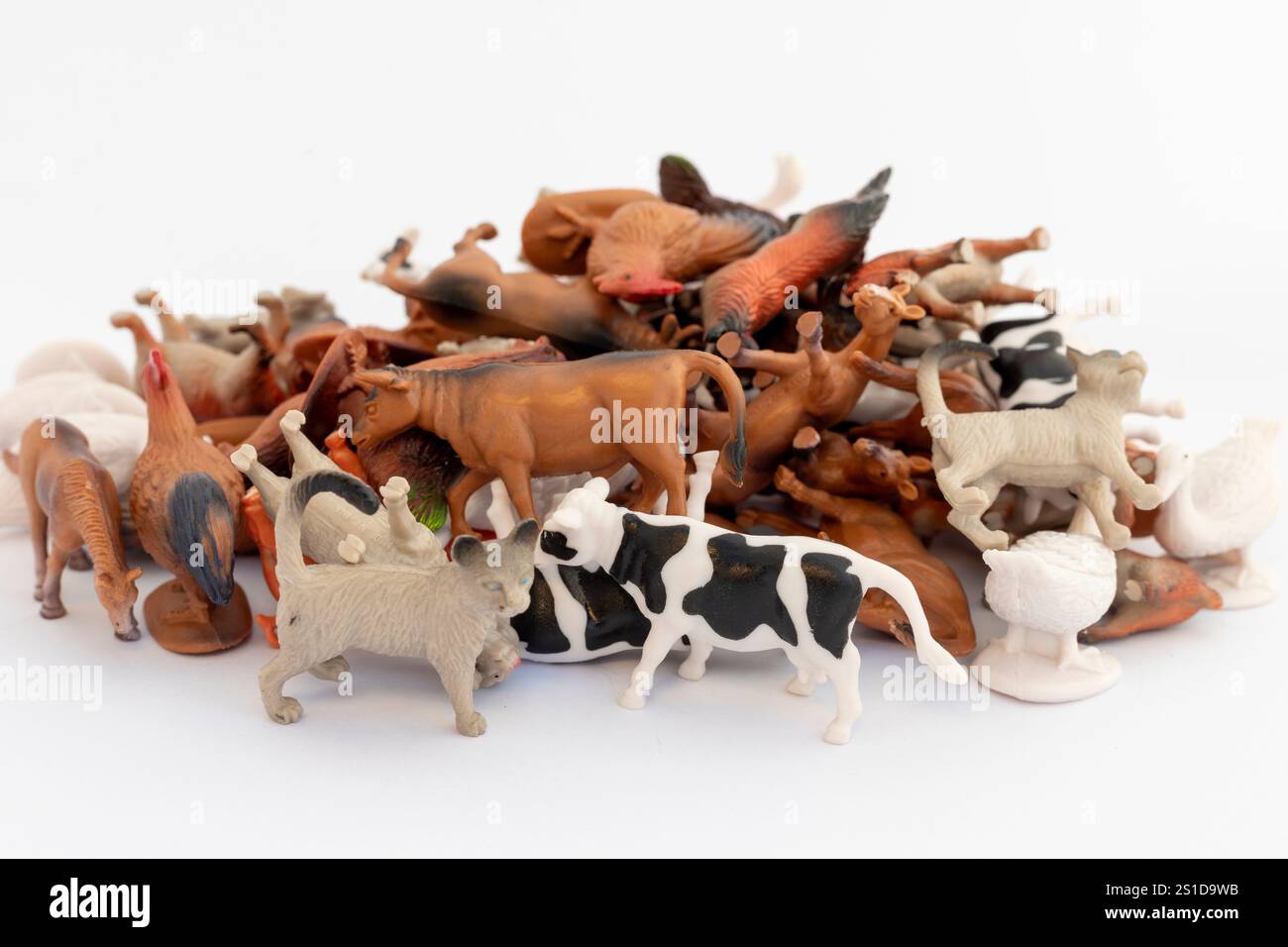 Miniature toy mixed animals on white background Stock Photo - Alamy