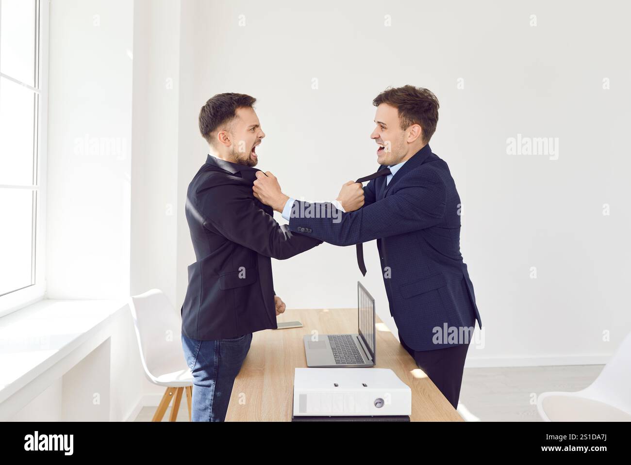 Angry business people colleagues disputing having disagreement fighting ...