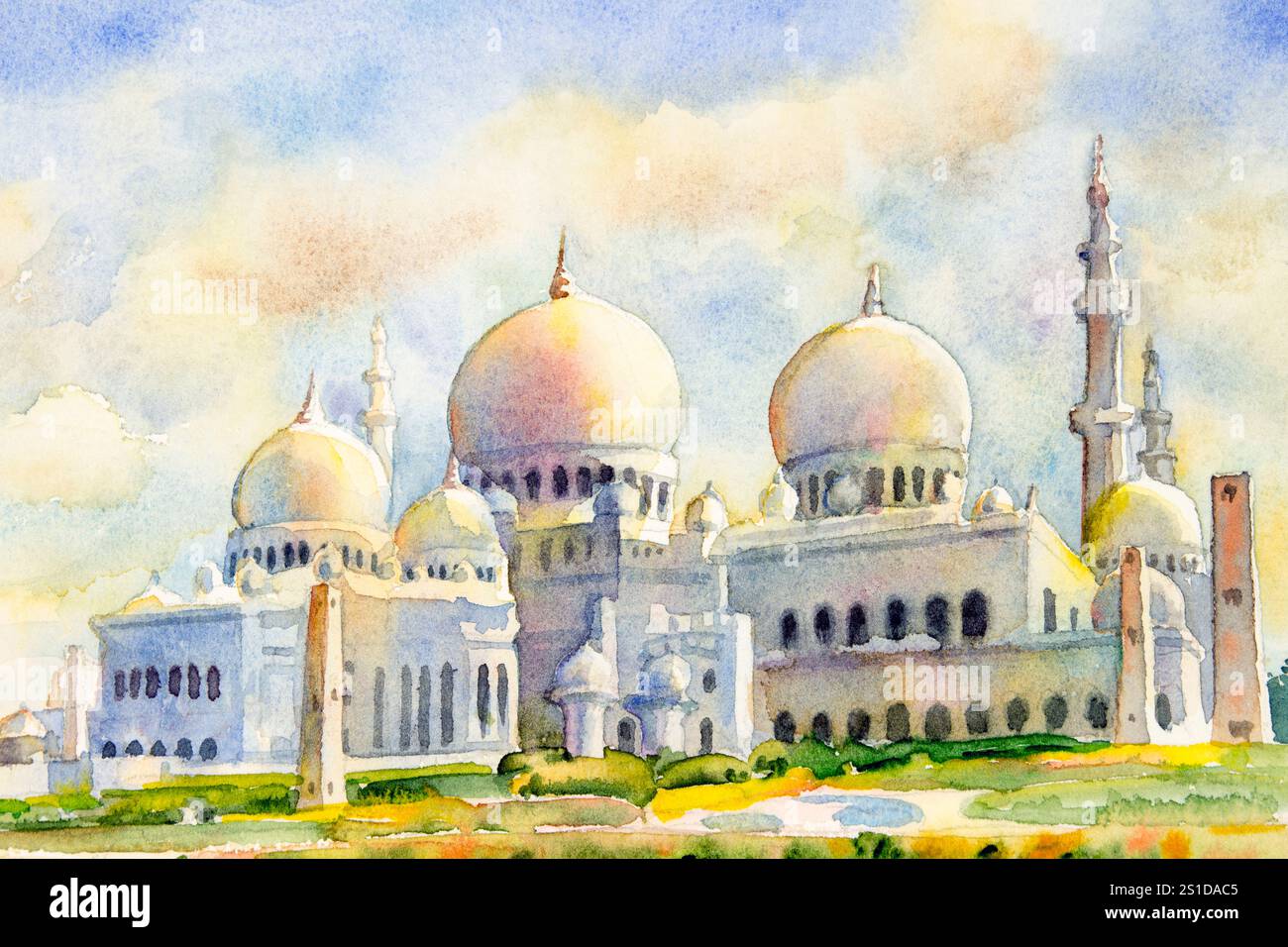 Watercolor painting travel landscape Sheikh Zayed Grand Mosque is the ...