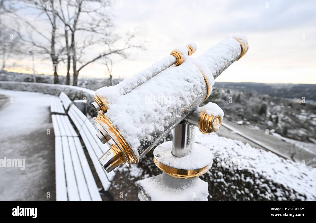 03 January 2025, Baden-Württemberg, Stuttgart: The benches and ...