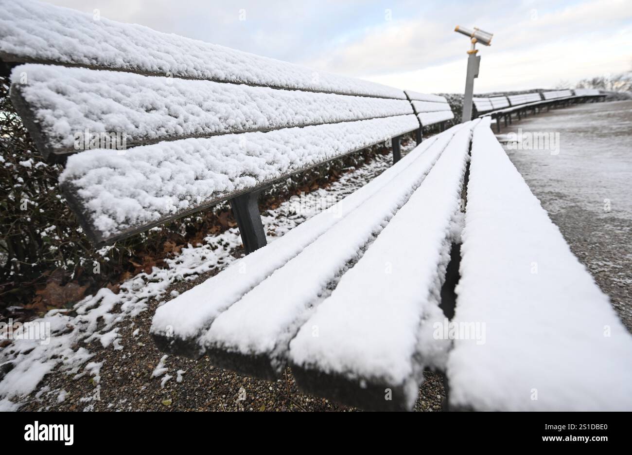 Stuttgart, Germany. 03rd Jan, 2025. Benches on the Württemberg are ...