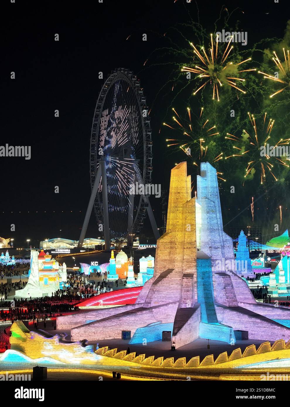 Fireworks celebrating the New Year illuminate the sky over the Ice and ...
