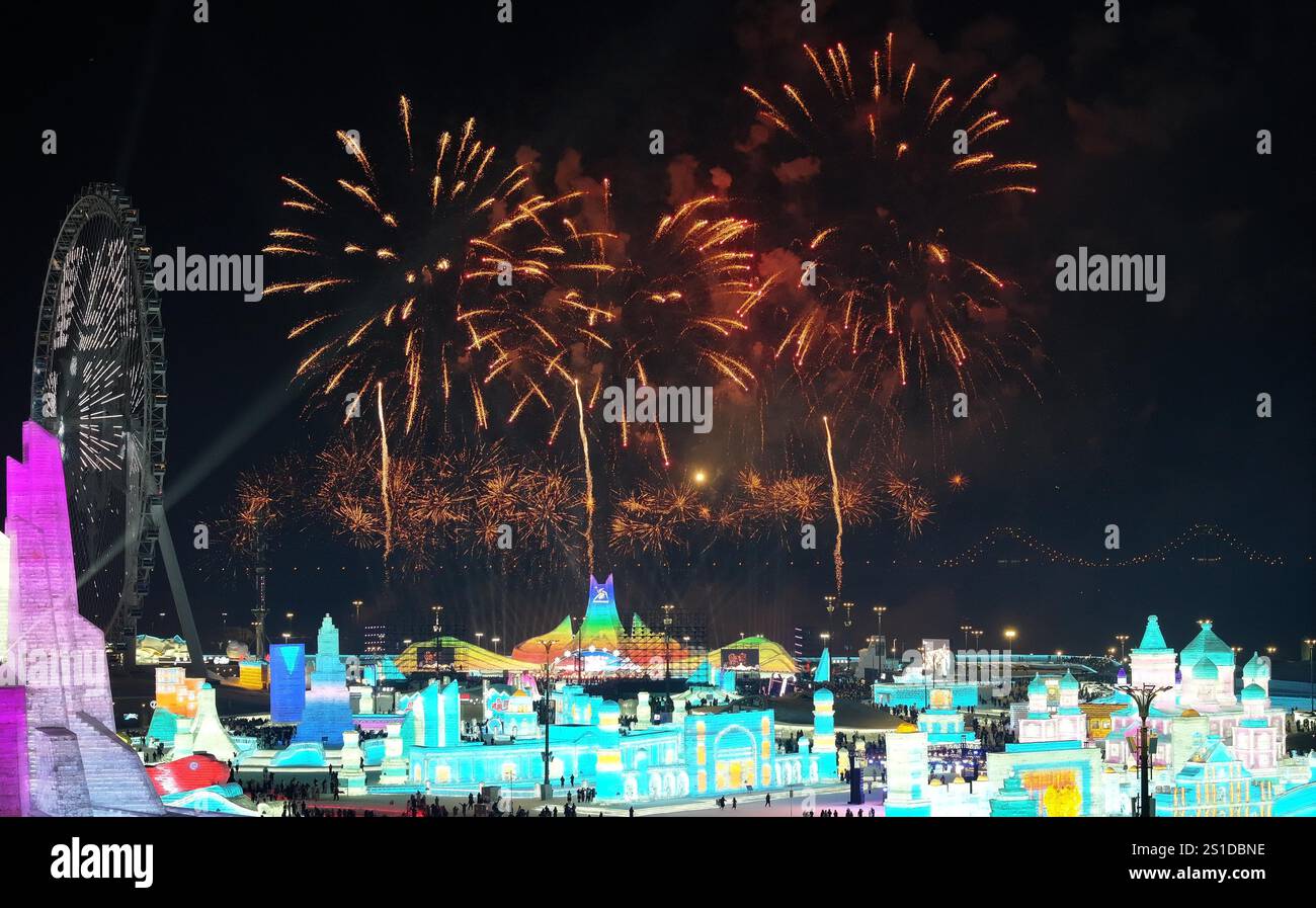 Fireworks celebrating the New Year illuminate the sky over the Ice and ...