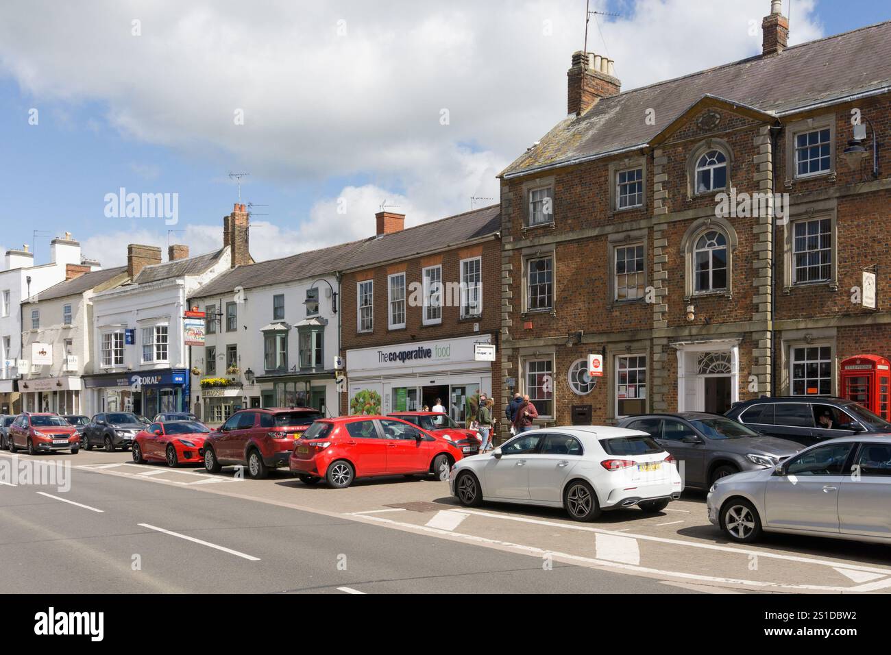 View of the High Street in the market town of Towcester ...