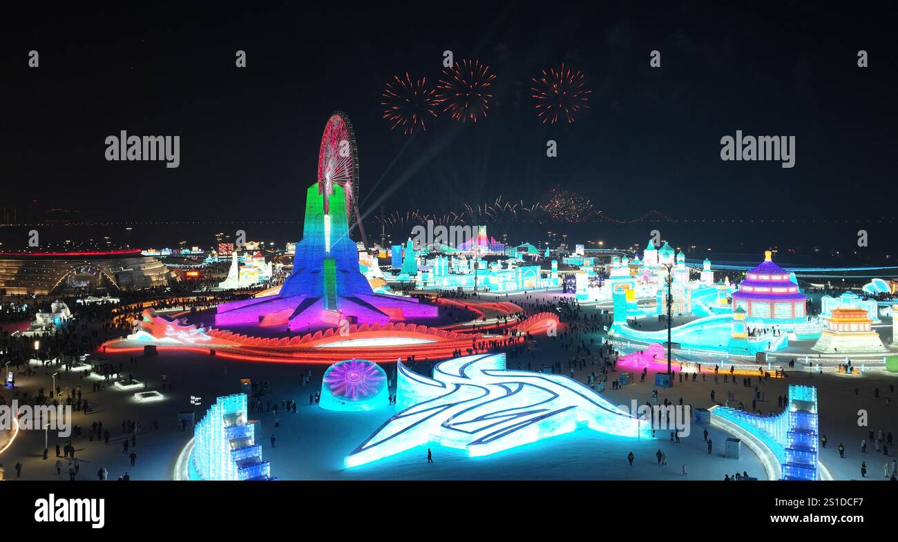 Fireworks celebrating the New Year illuminate the sky over the Ice and ...