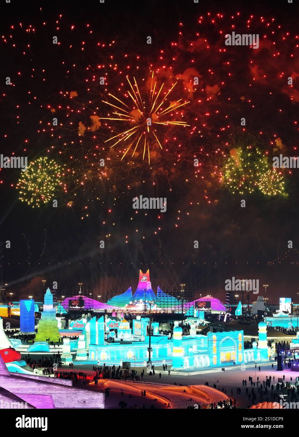 Fireworks celebrating the New Year illuminate the sky over the Ice and ...