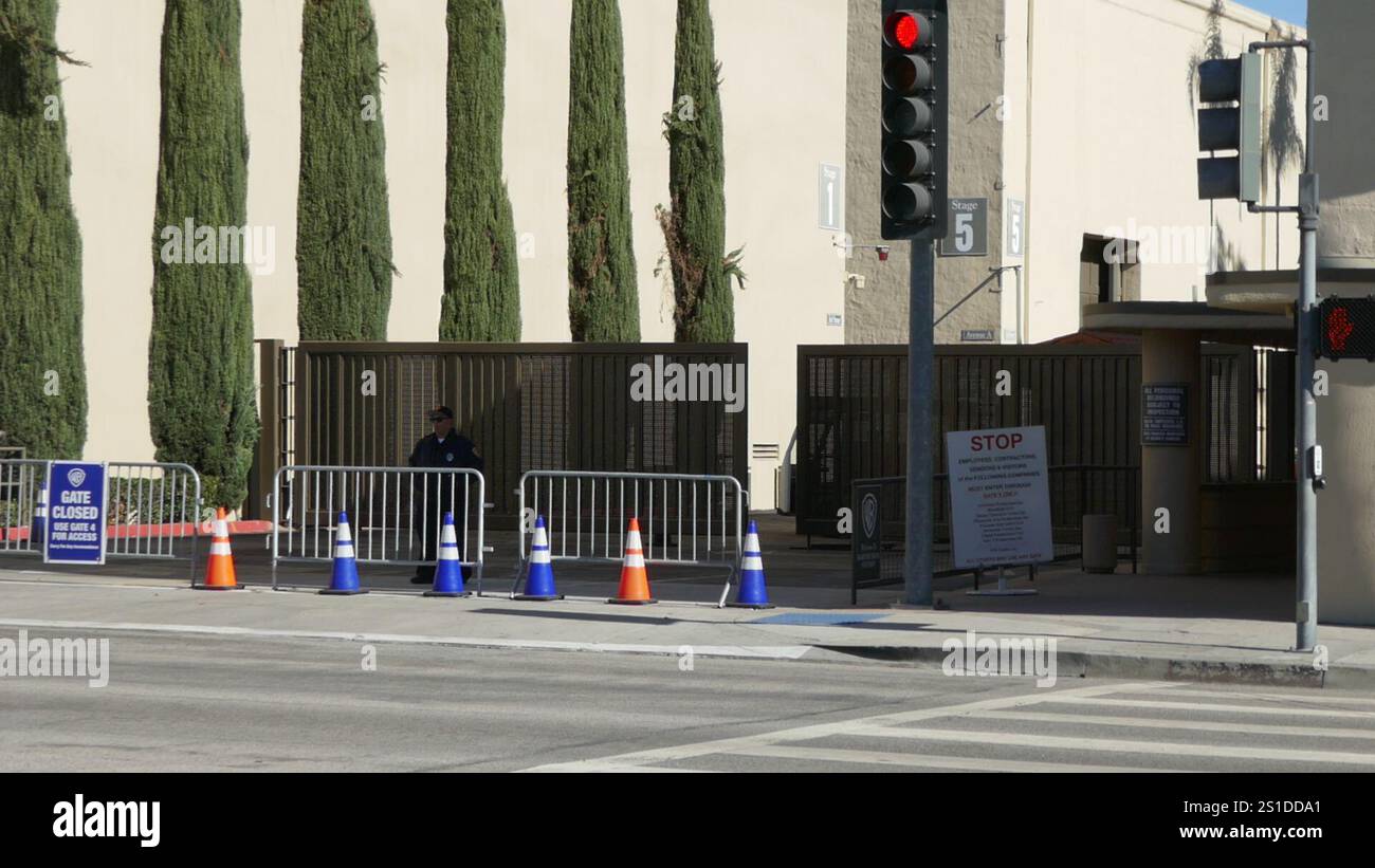 Burbankj, California, USA 2nd January 2025 Security Barricade and ...