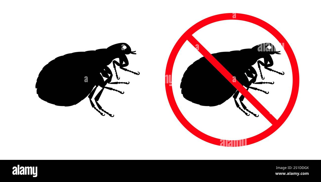 Stop fleas, anti flea sign with insect silhouette and prohibition ...