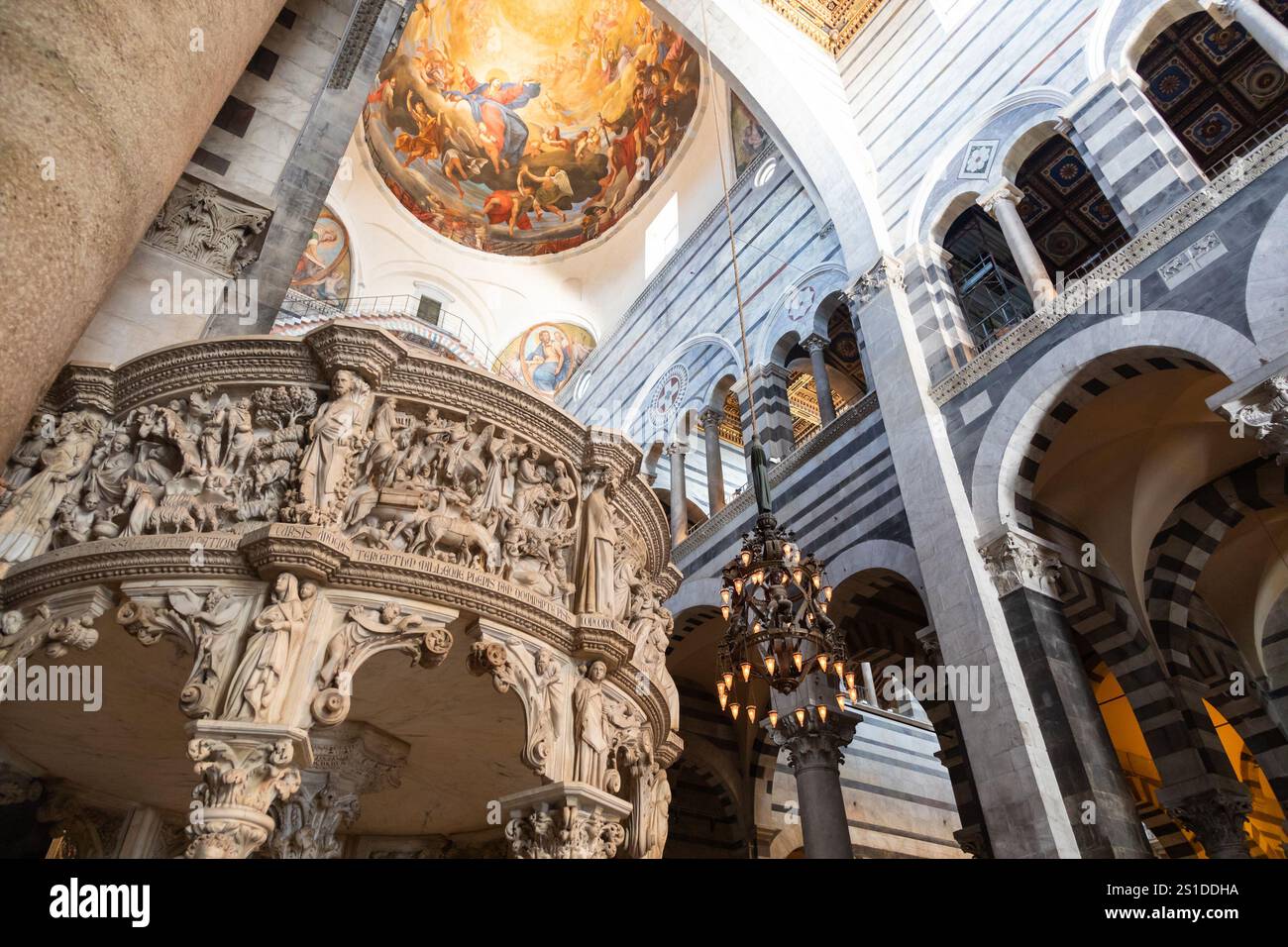 Pisa, Italy - 29 June 2023. Cathedral interior. The pulpit, Medieval ...