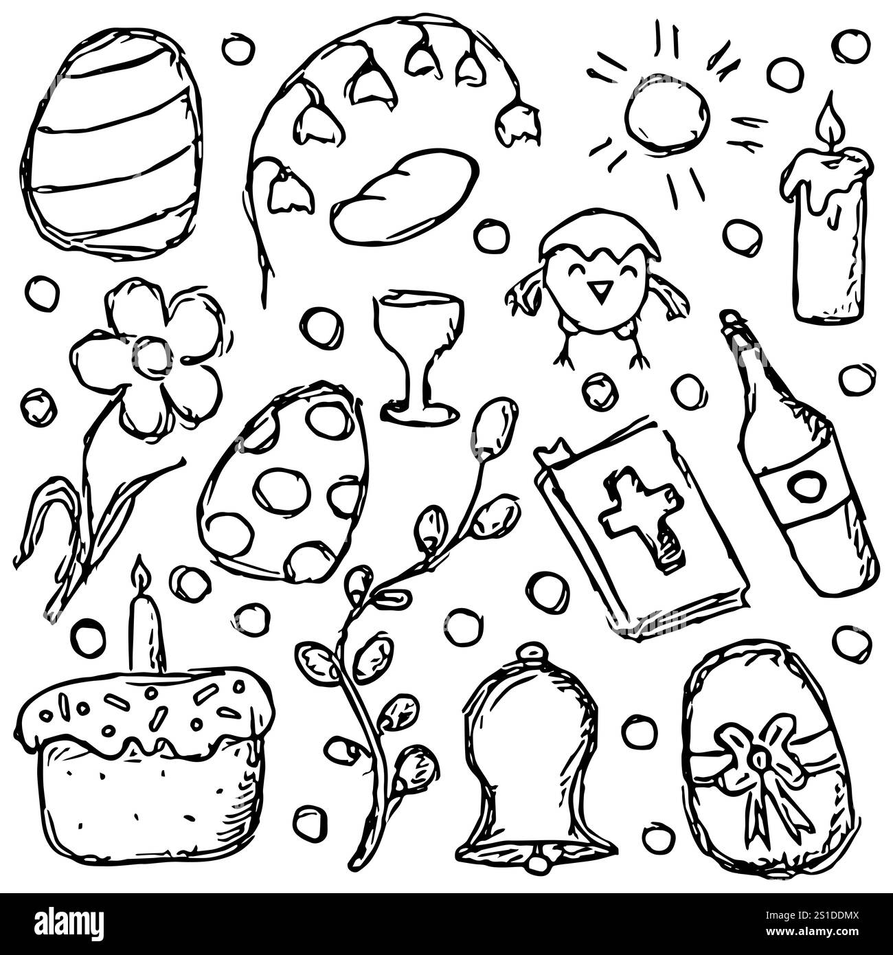 Easter set icons. Hand drawn Easter illustration Stock Photo - Alamy