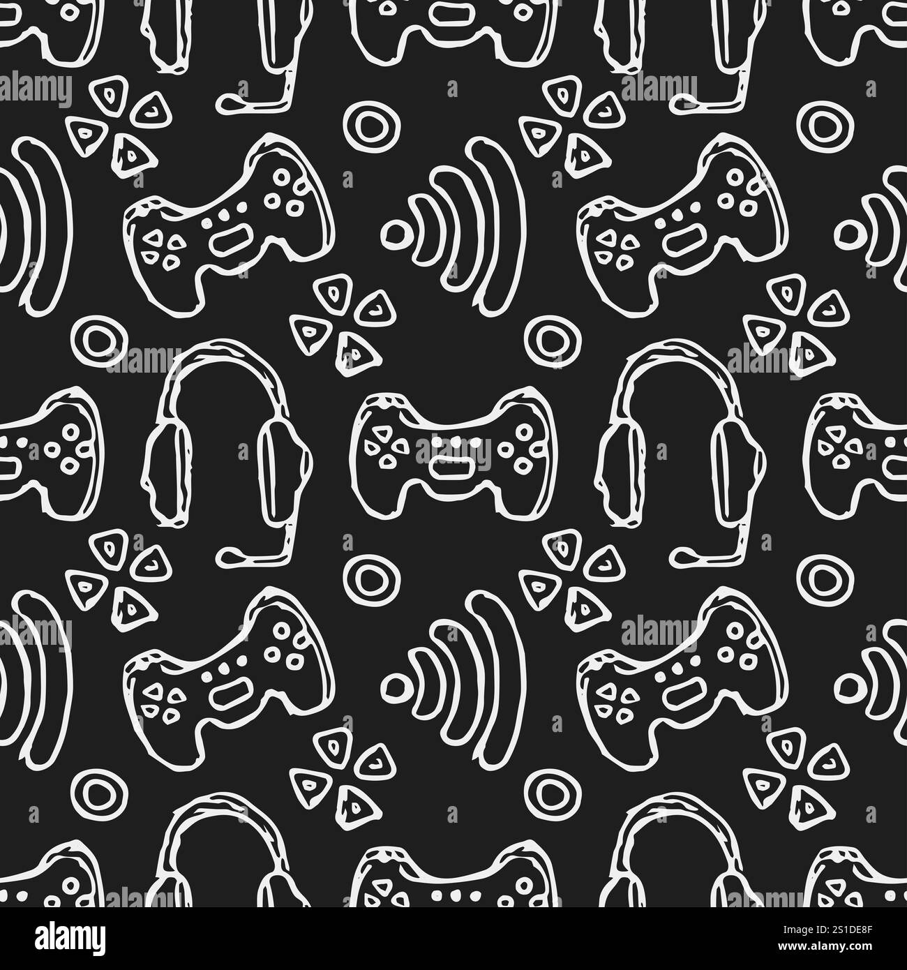 Seamless gaming pattern. Hand drawn gaming icons background Stock Photo ...