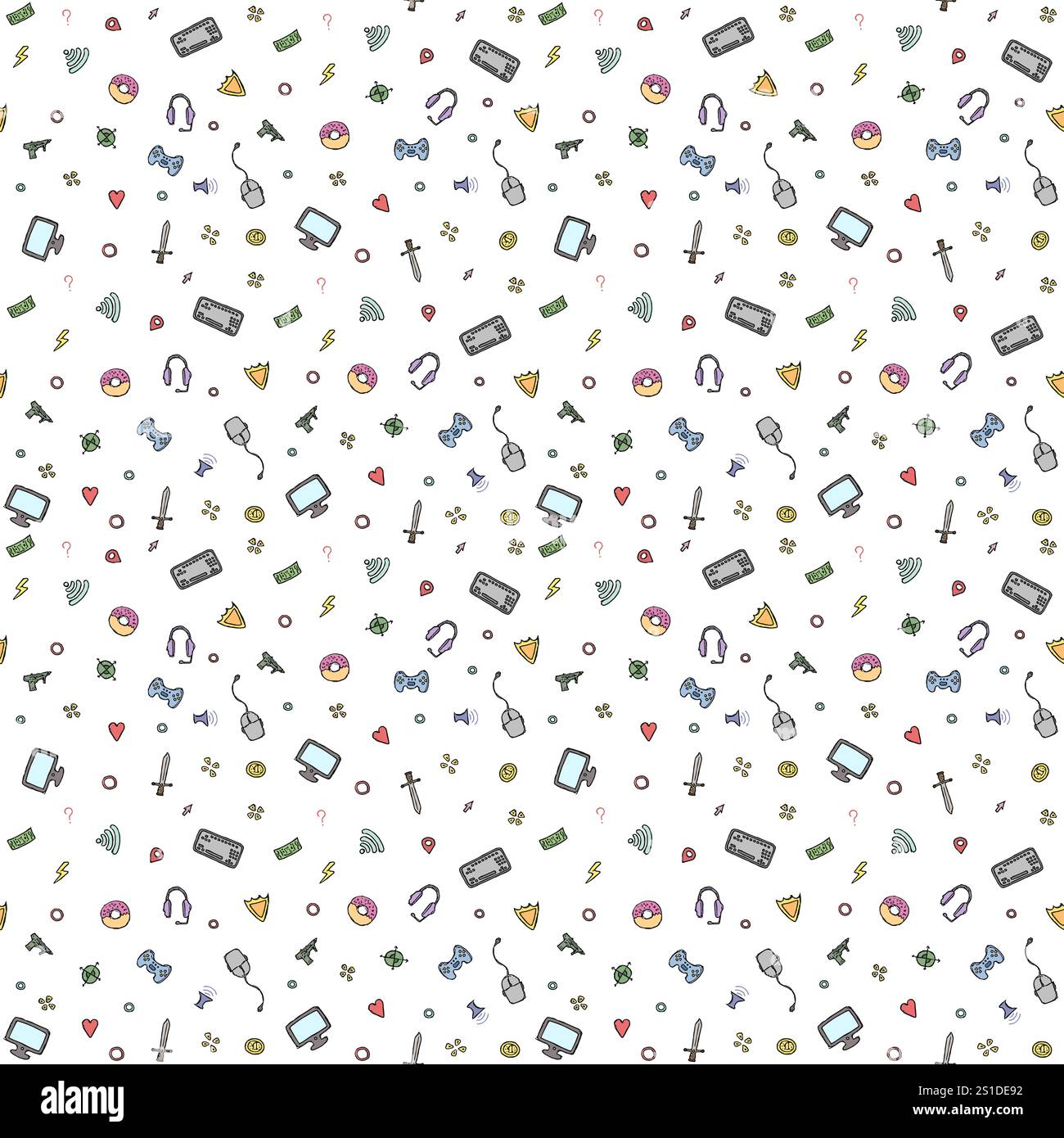 Seamless gaming pattern. Hand drawn gaming icons background Stock Photo ...