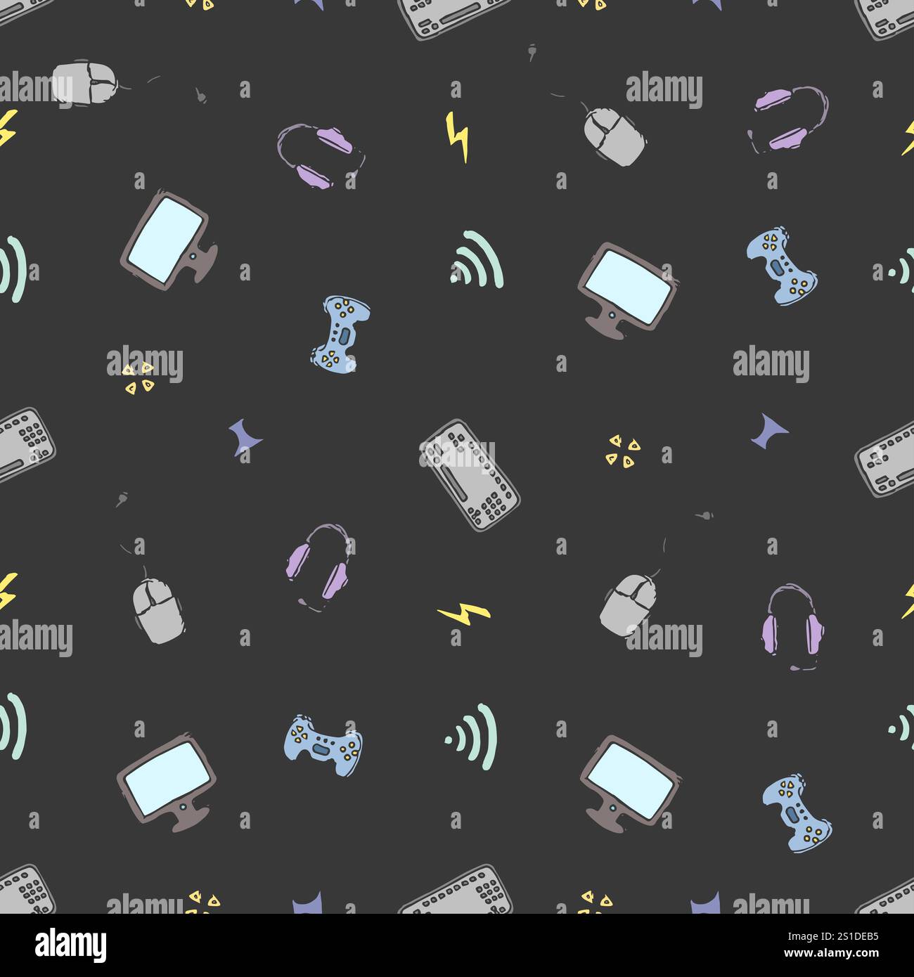 Seamless gaming pattern. Hand drawn gaming icons background Stock Photo ...