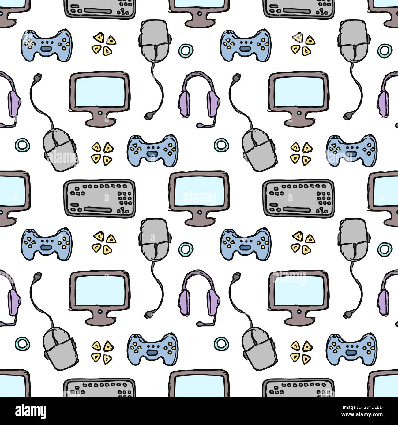 Seamless gaming pattern. Hand drawn gaming icons background Stock Photo ...