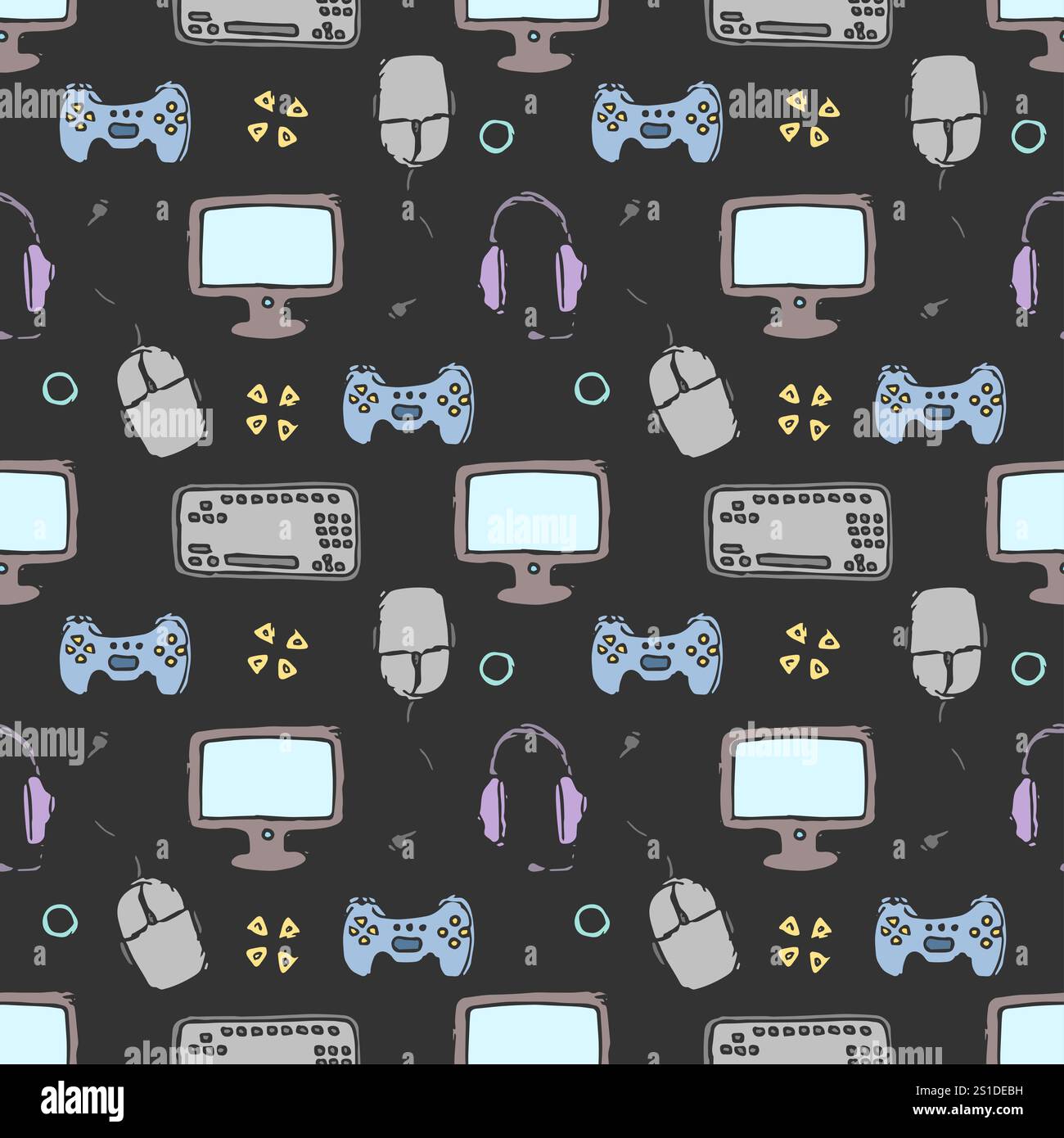 Seamless gaming pattern. Hand drawn gaming icons background Stock Photo ...