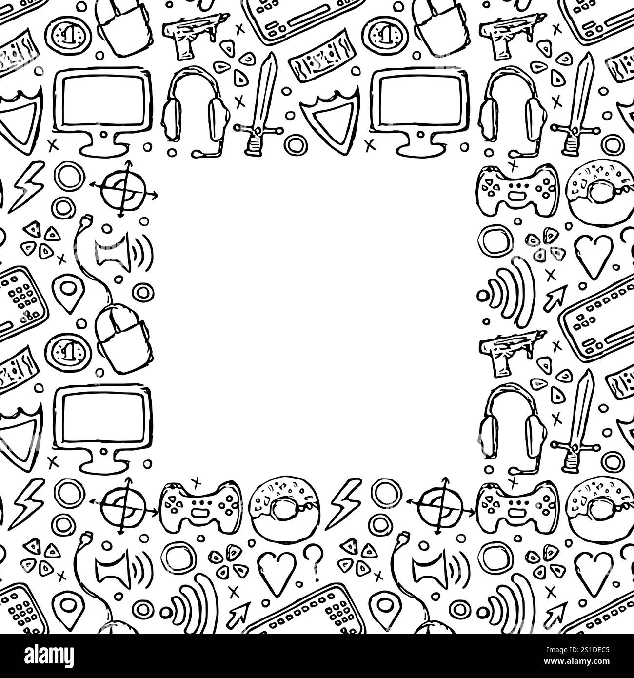 Gaming frame. Hand drawn gaming background with place for text Stock ...