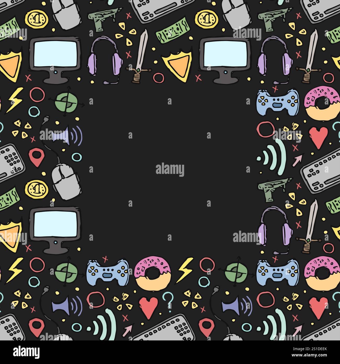 Gaming frame. Hand drawn gaming background with place for text Stock ...