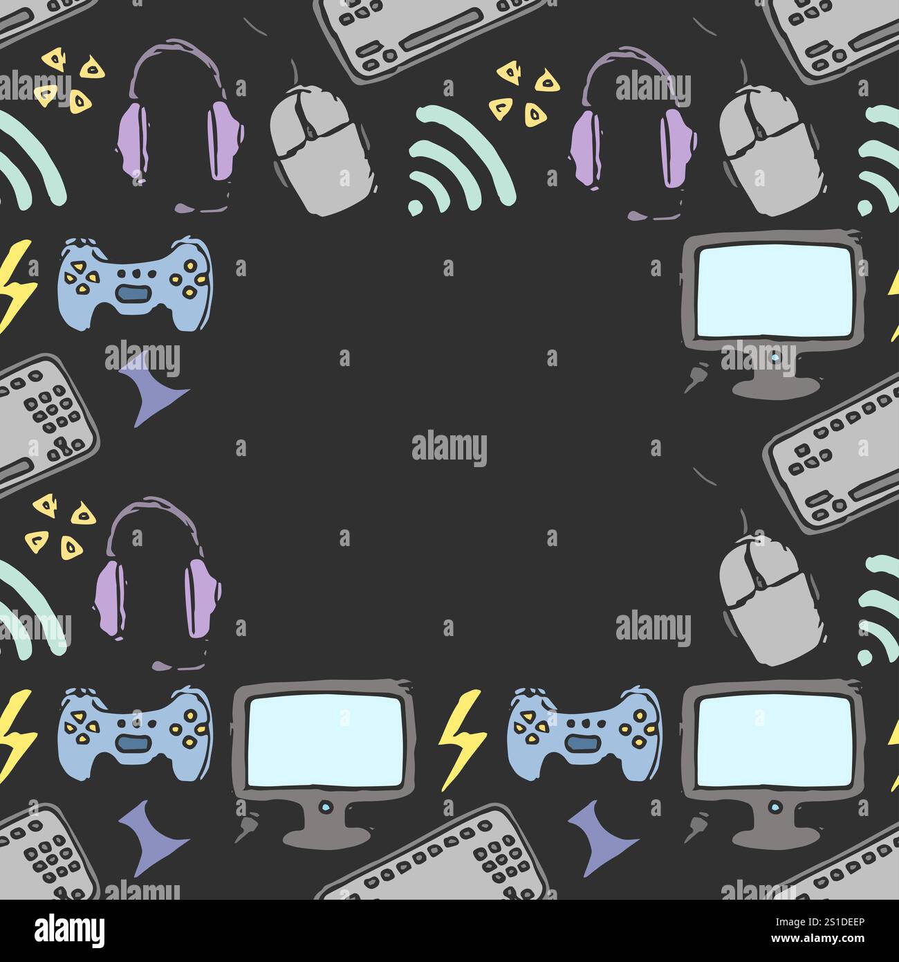 Gaming frame. Hand drawn gaming background with place for text Stock ...