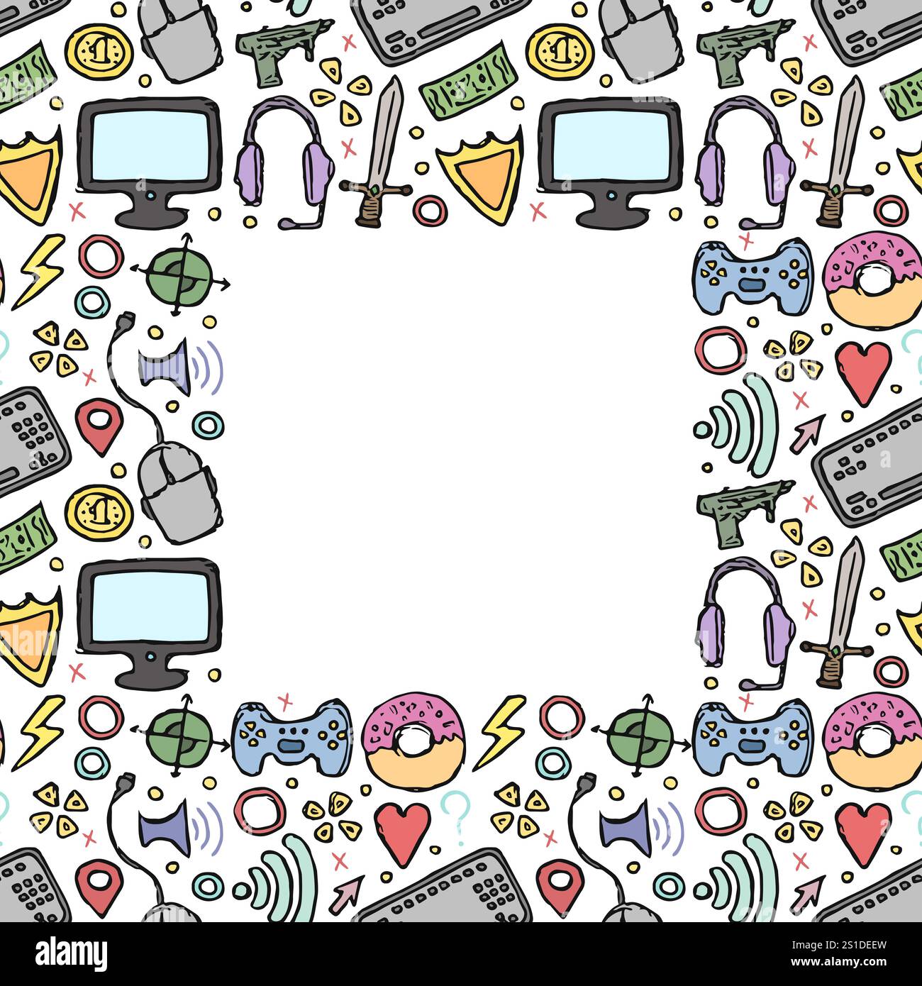 Gaming frame. Hand drawn gaming background with place for text Stock ...