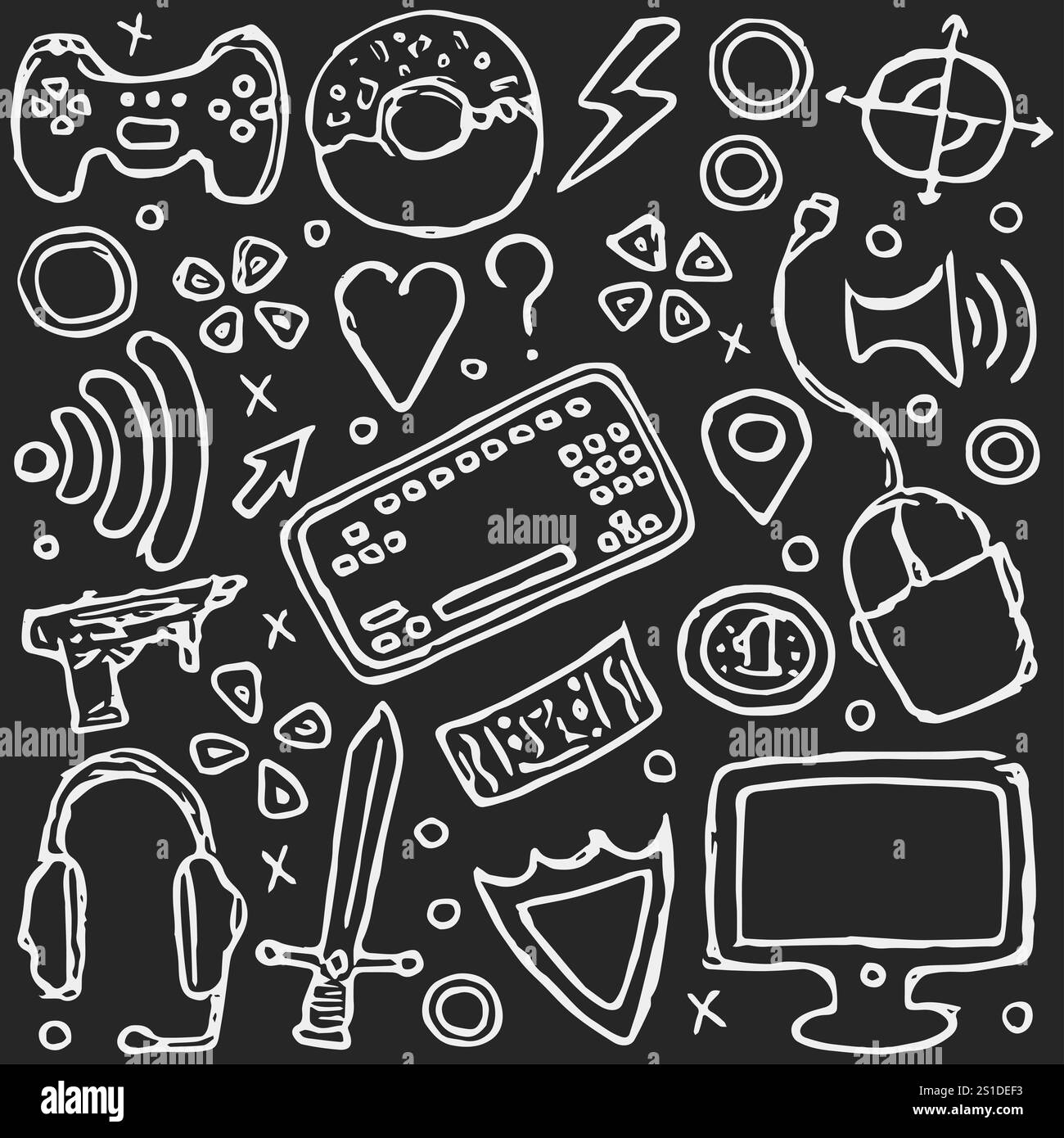Set Gaming icons. Hand drawn doodle gaming illustration Stock Photo - Alamy