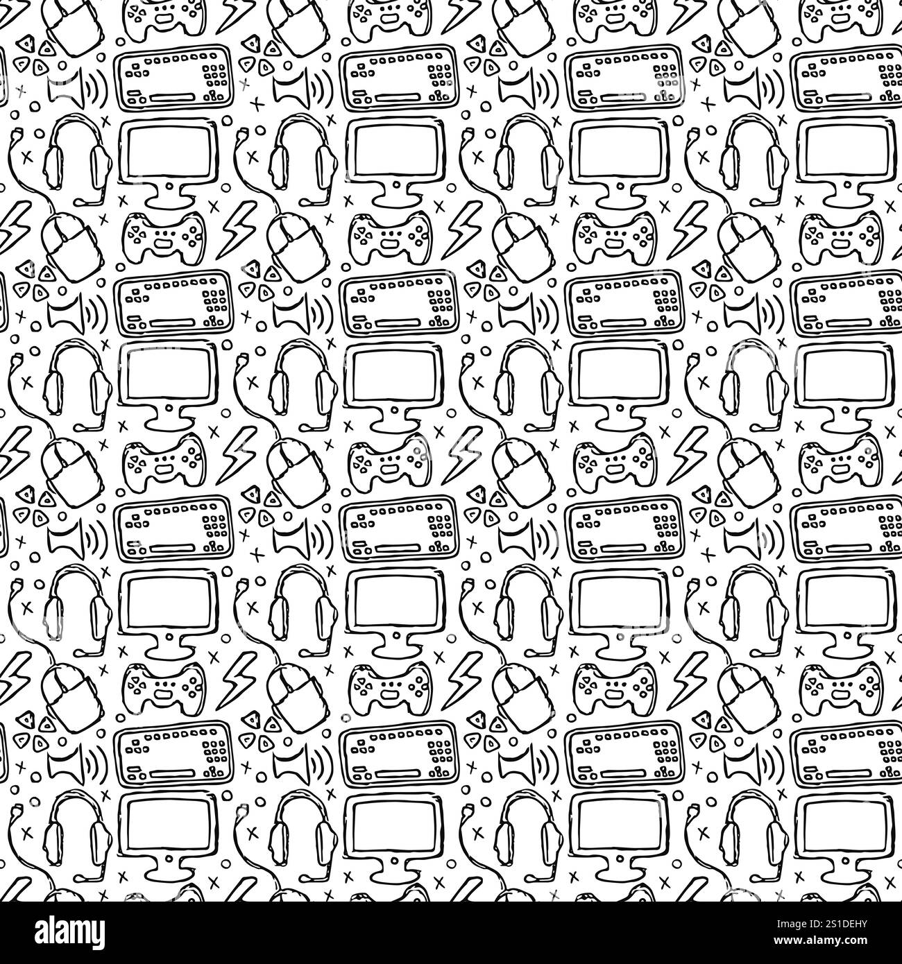 Seamless gaming pattern. Hand drawn gaming icons background Stock Photo ...