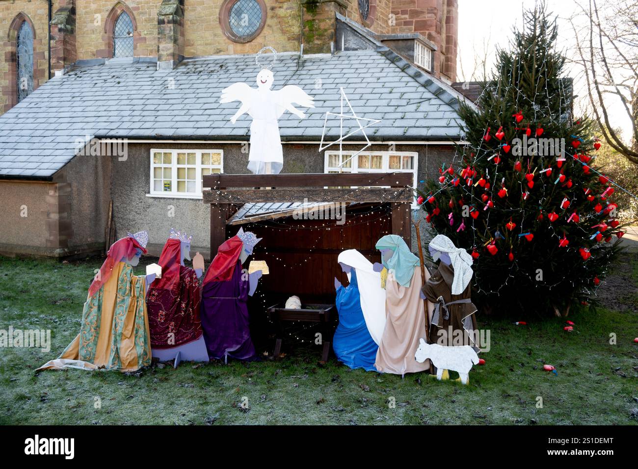 A nativity scene outside Christ Church, Quinton, West Midlands, England ...