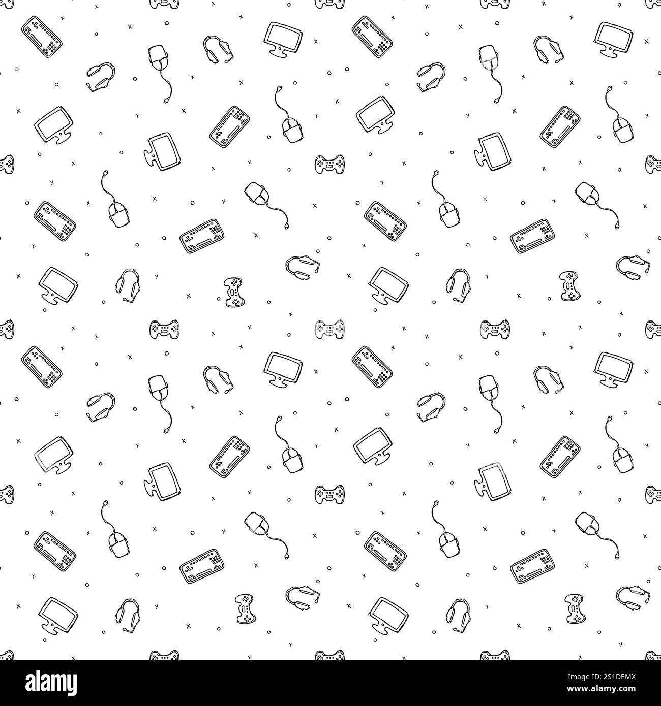 Seamless gaming pattern. Hand drawn gaming icons background Stock Photo ...