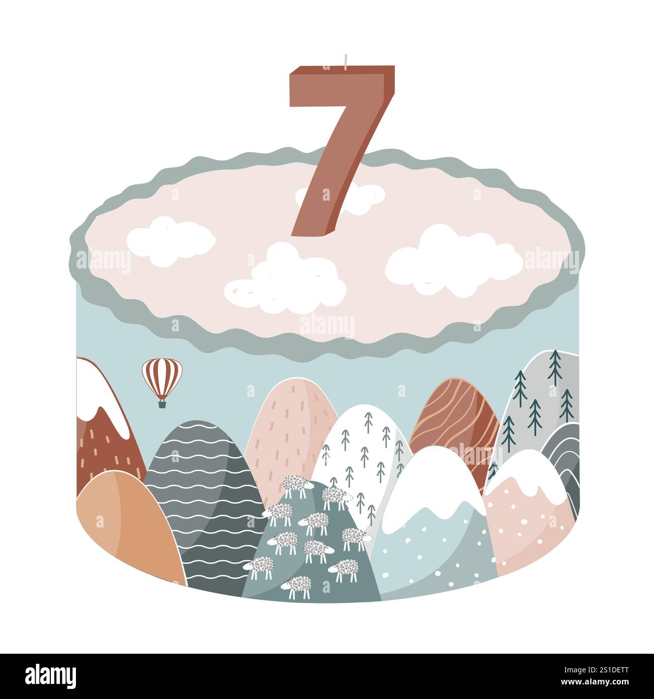 Cute bento cake decorated with abstract Scandinavian landscape and ...