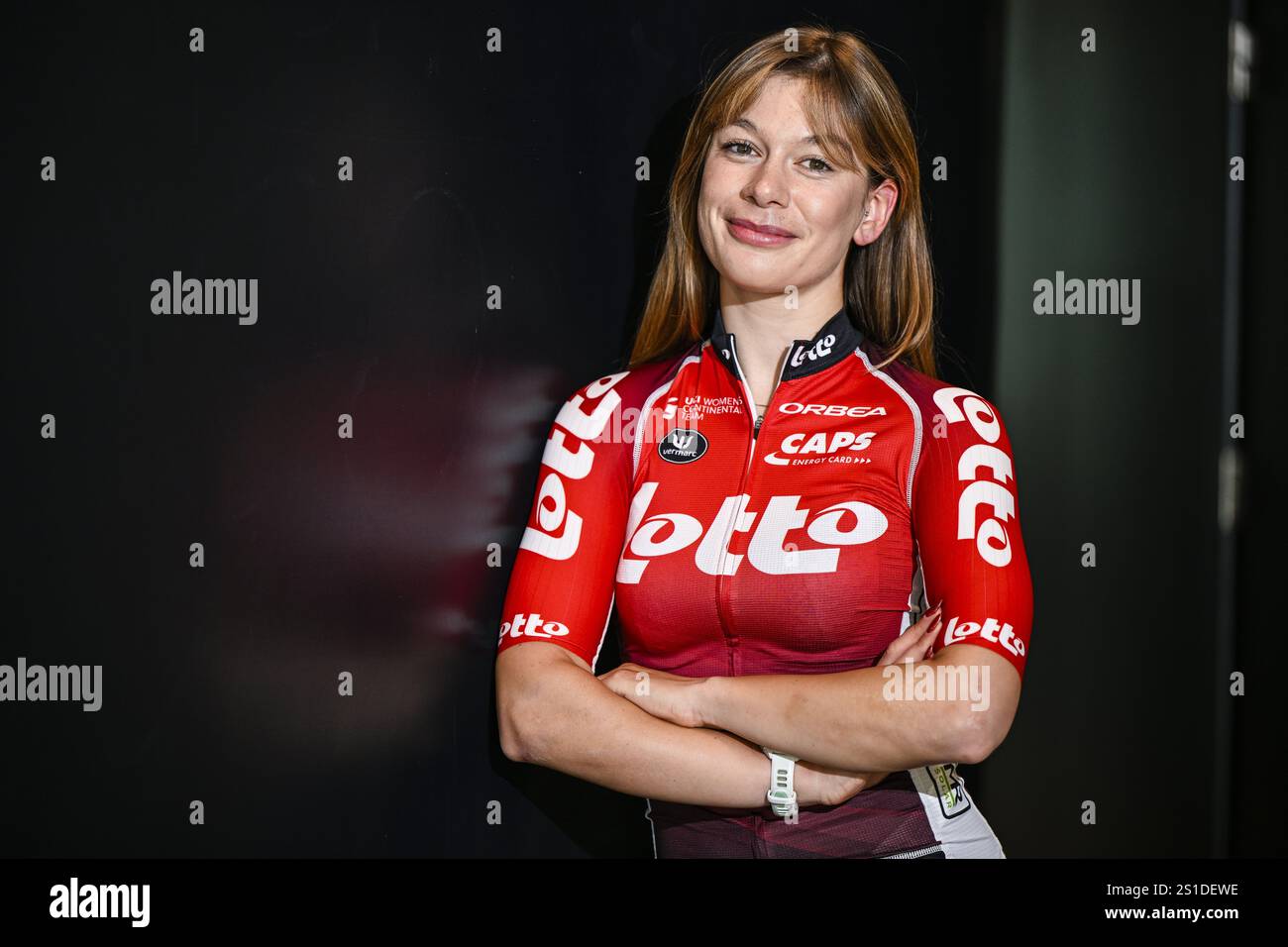 Temse, Belgium. 03rd Jan, 2025. Belgian Mieke Docx of Lotto Dstny Ladies poses for the ...