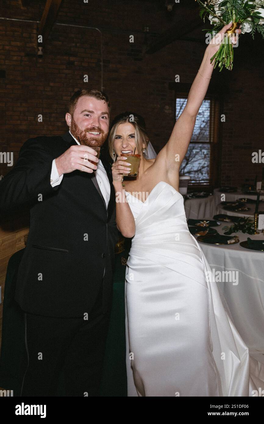 bride and groom celebrating after wedding ceremony Stock Photo - Alamy