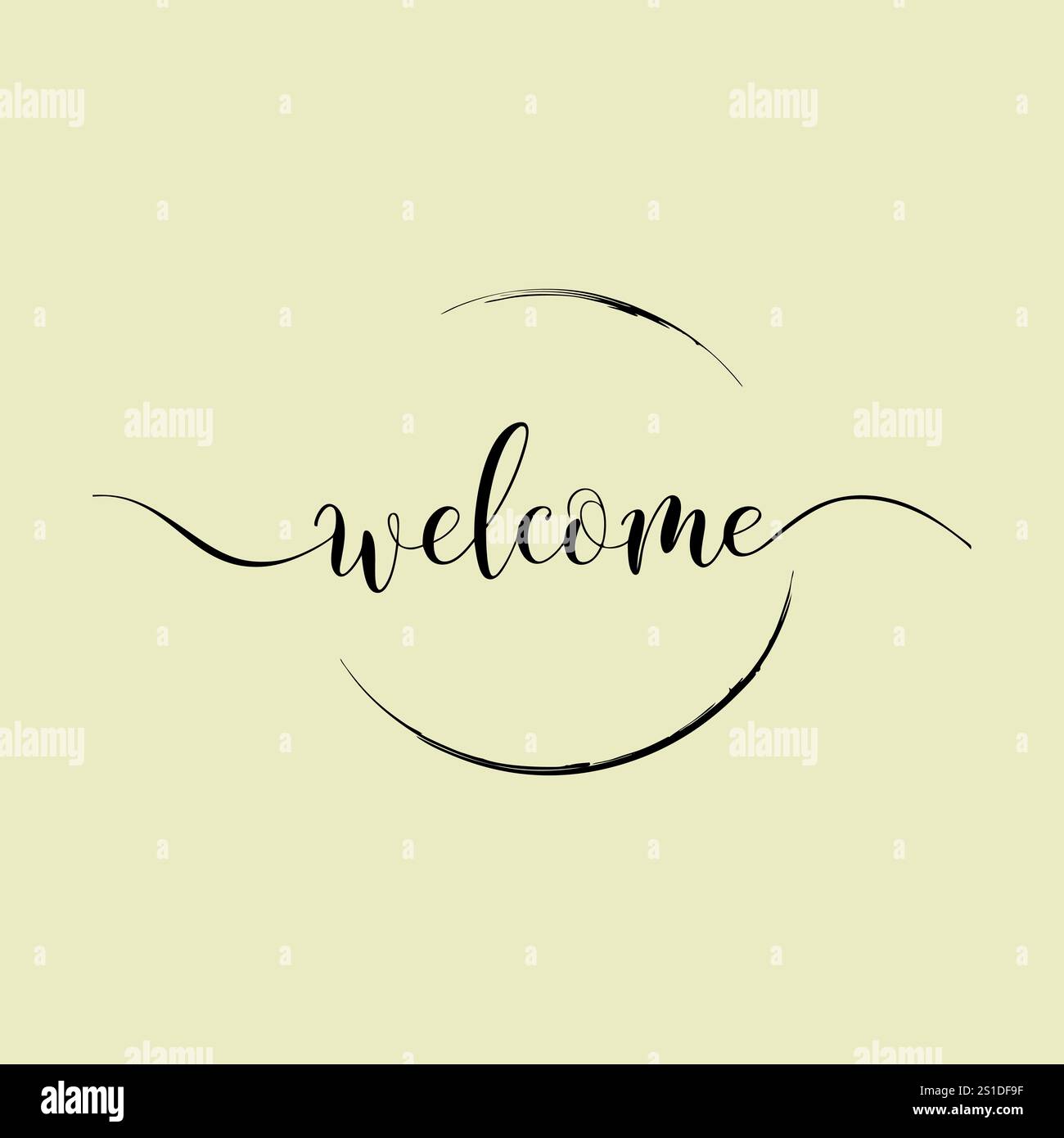 A minimalist greeting card design featuring the word welcome in a ...