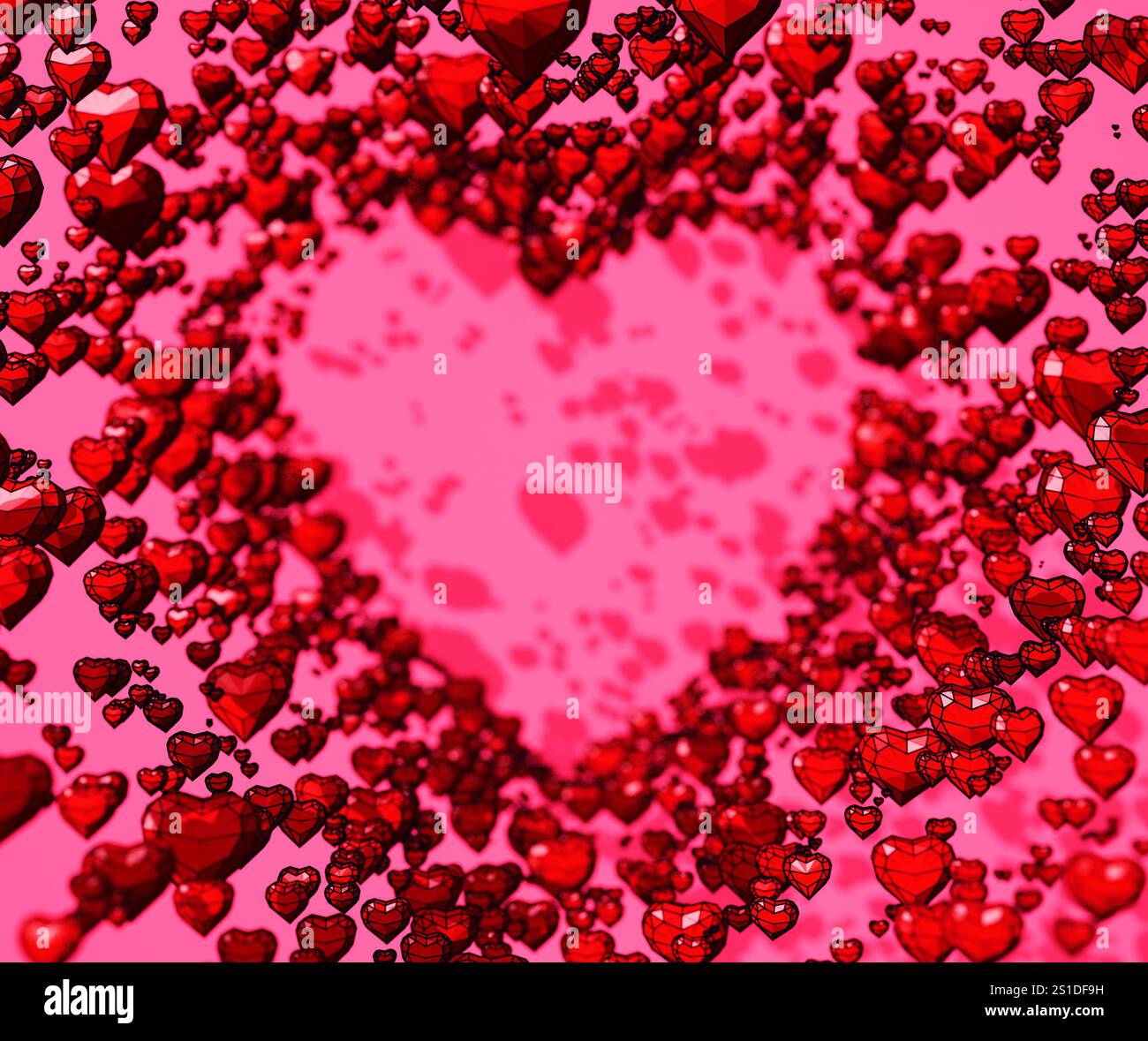 A cartoon illustration of a collection of low poly angular pink heart ...