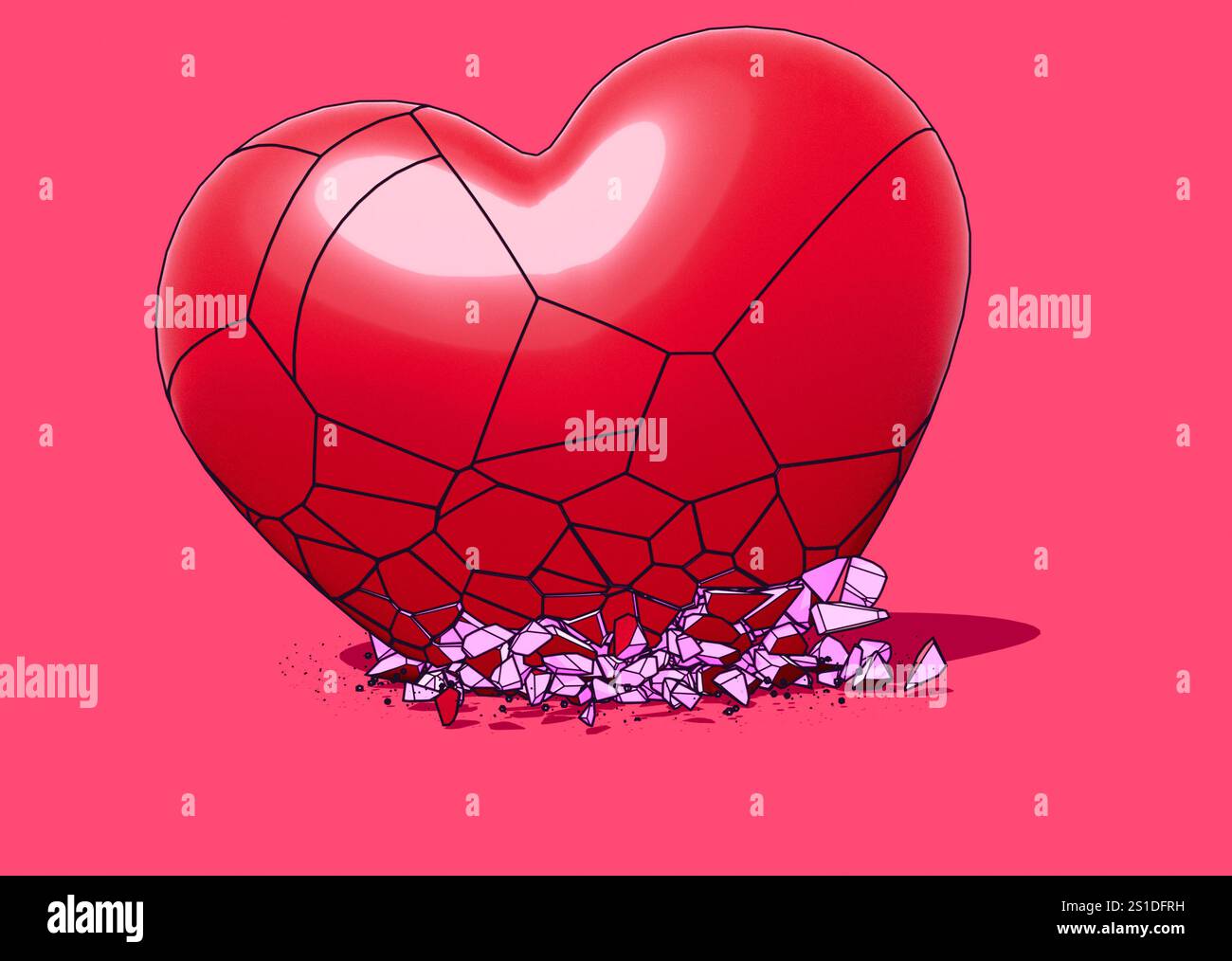 A cartoon illustration of a falling heart crumbling and breaking as it ...