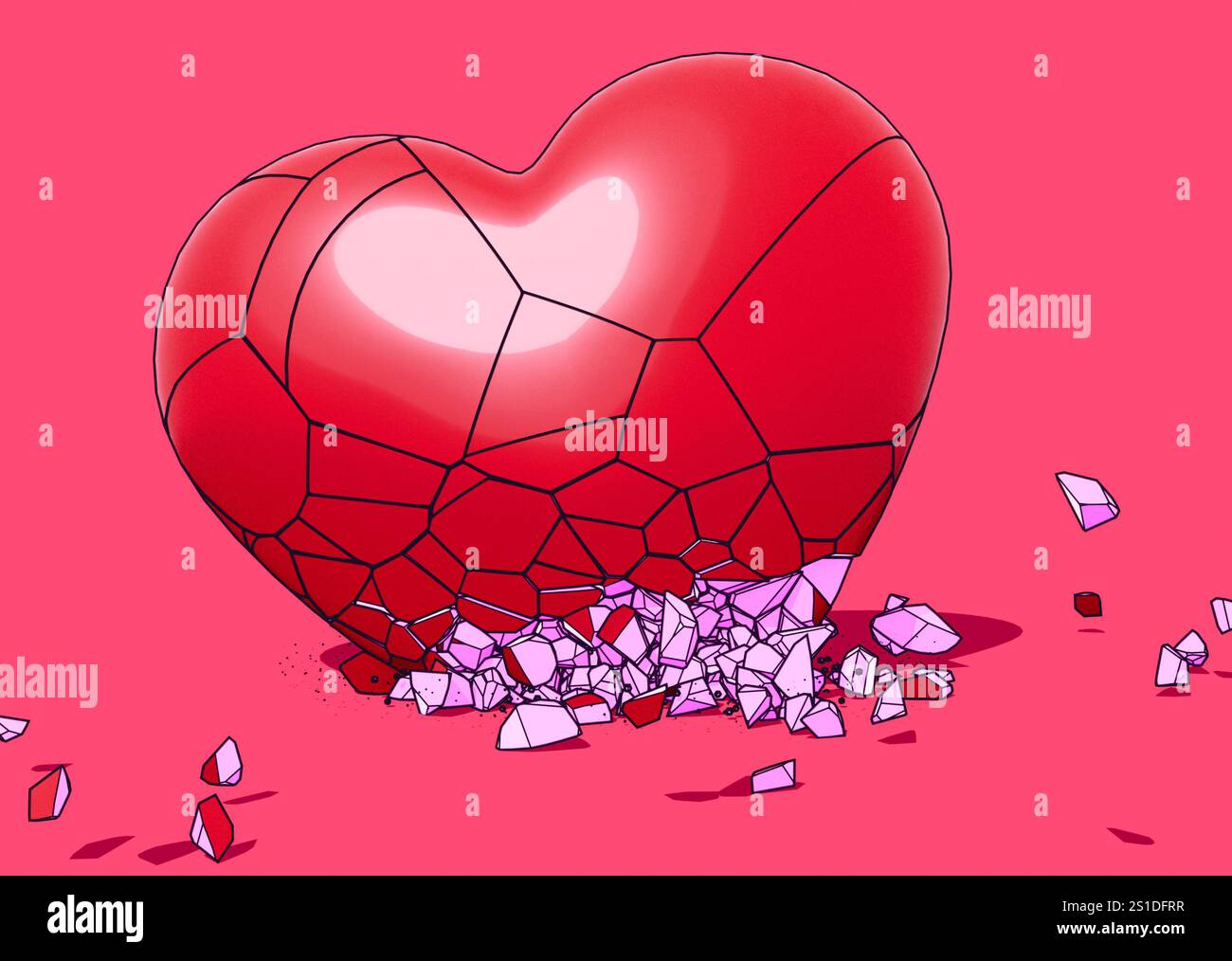 A cartoon illustration of a falling heart crumbling and breaking as it ...