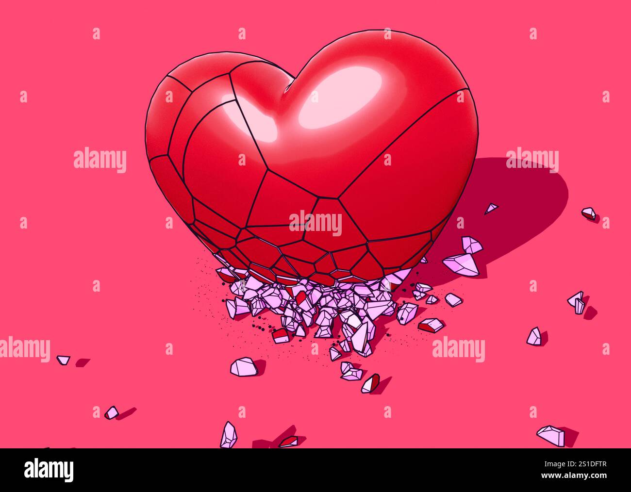 A cartoon illustration of a falling heart crumbling and breaking as it ...
