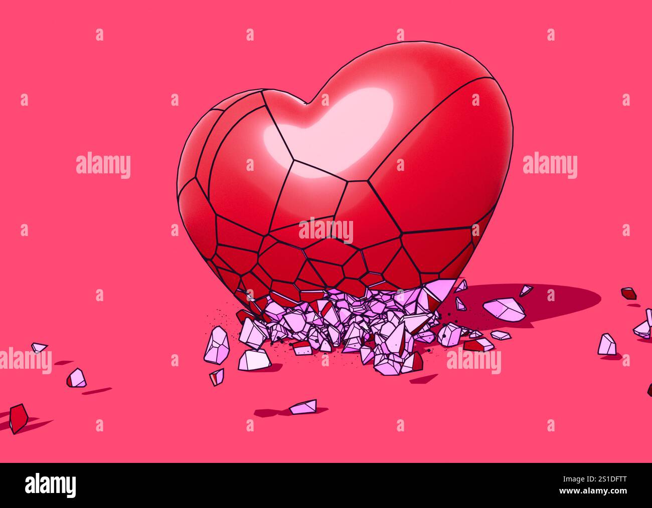 A cartoon illustration of a falling heart crumbling and breaking as it ...