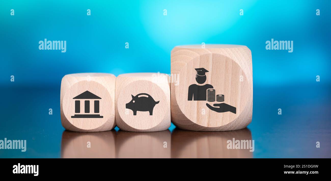 Wooden blocks with symbol of fafsa concept on blue background Stock ...