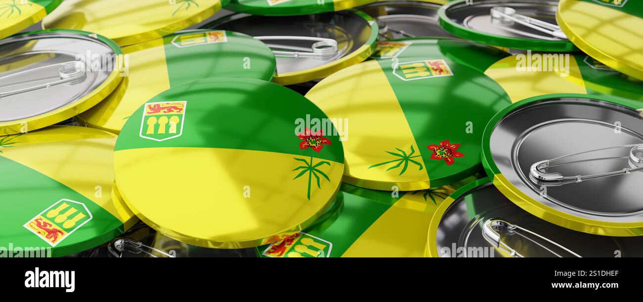 Saskatchewan - round badges with flag - 3D illustration Stock Photo - Alamy