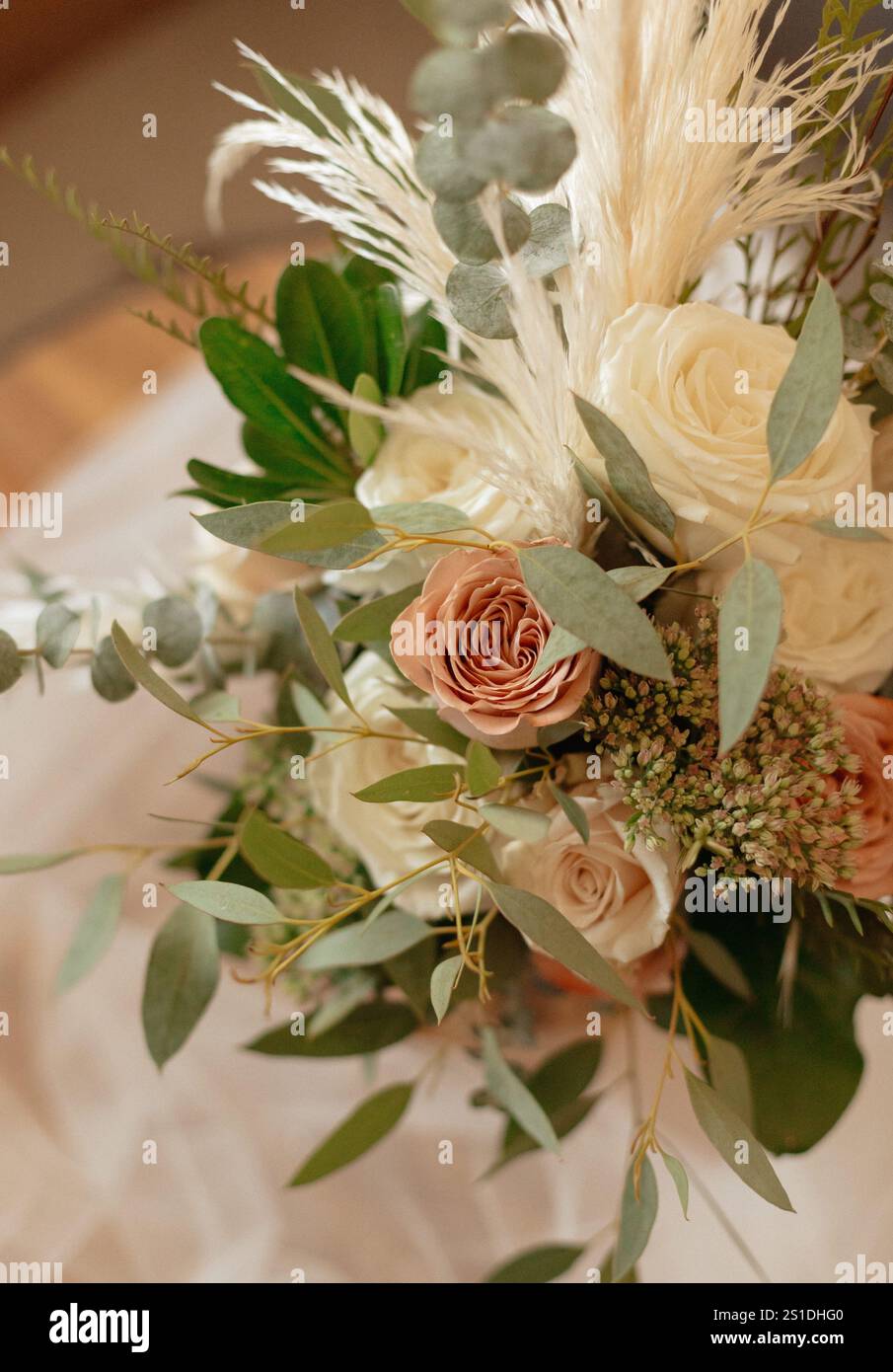 details of wedding bouquet with soft pink roses Stock Photo - Alamy