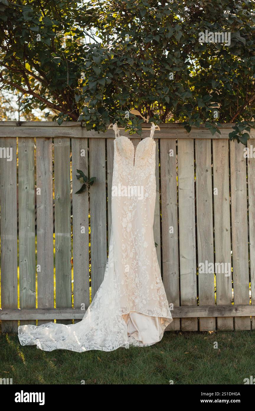 Wedding dress hanging in tree hi-res stock photography and images - Alamy