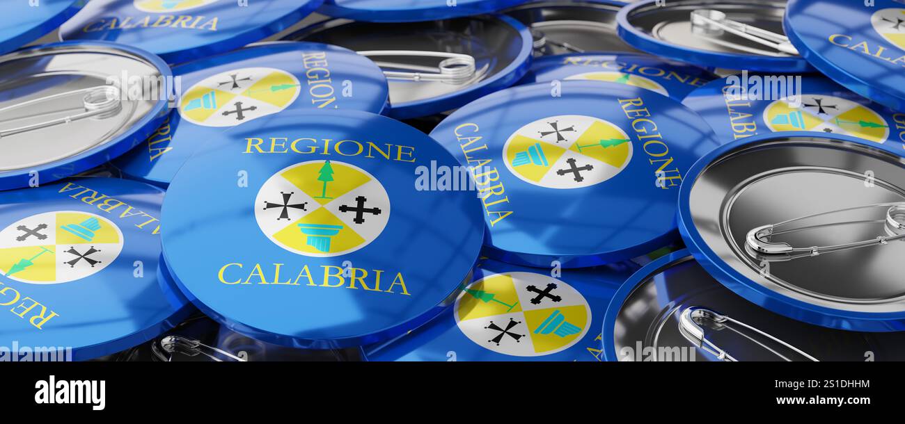 Calabria - round badges with flag - 3D illustration Stock Photo - Alamy