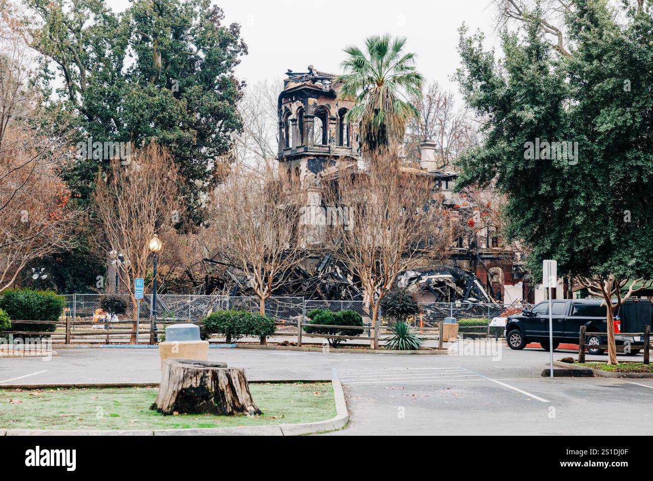 Bidwell Mansion burned in arson attack in Chico, CA Stock Photo - Alamy