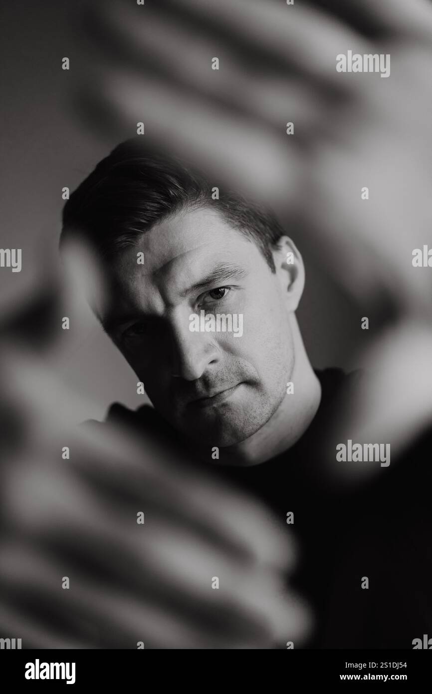 Portrait of a charismatic man, close-up, black and white Stock Photo ...