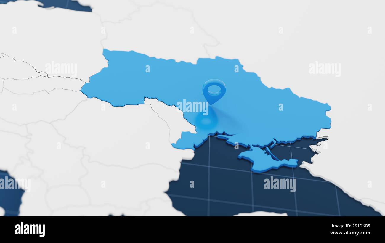 Blue Ukraine 3d map with pointer pin surrounded with other countries in ...