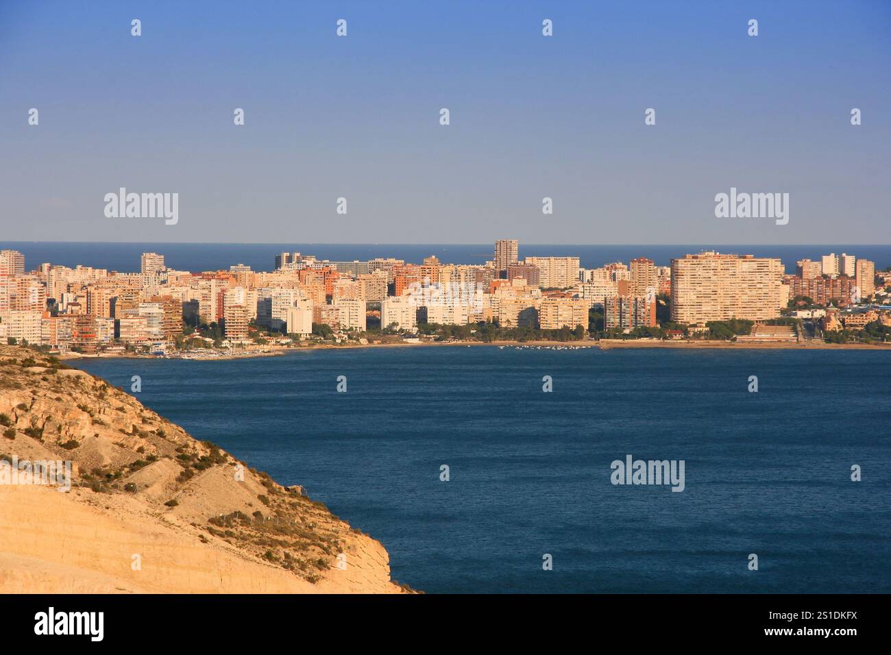 Alicante sunset city view with hotels of Cabo de la Huerta (Cap de l ...