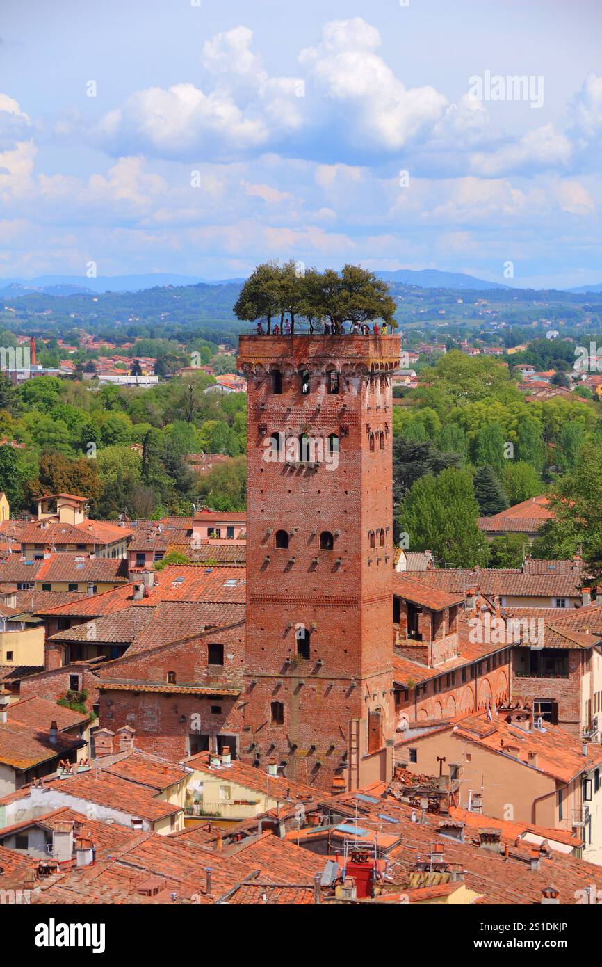 Lucca, Italy - medieval town of Tuscany. Skyline view with Guinigi ...