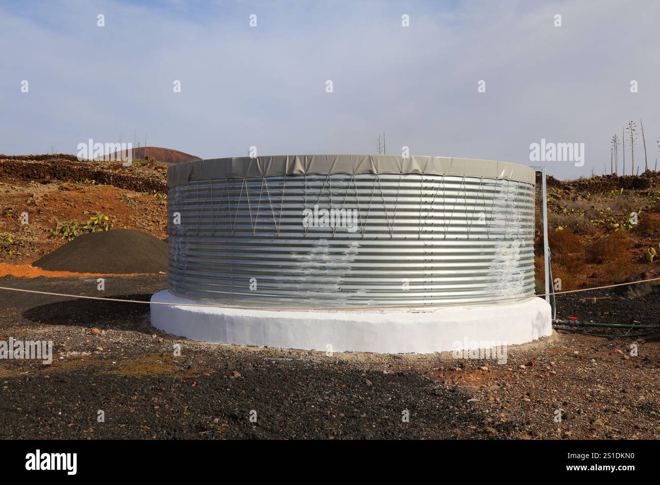 Corrugated steel water storage tank for farm irrigation in volcanic ...