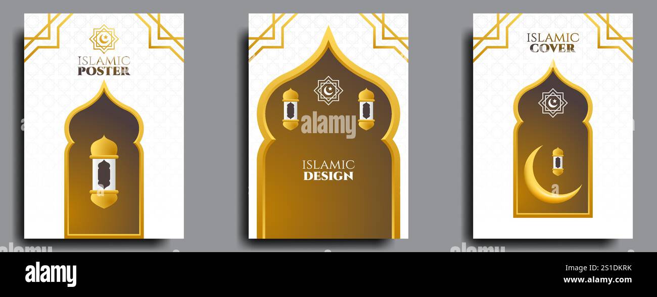 islamic cover or poster design set with gold and white color. vector ...